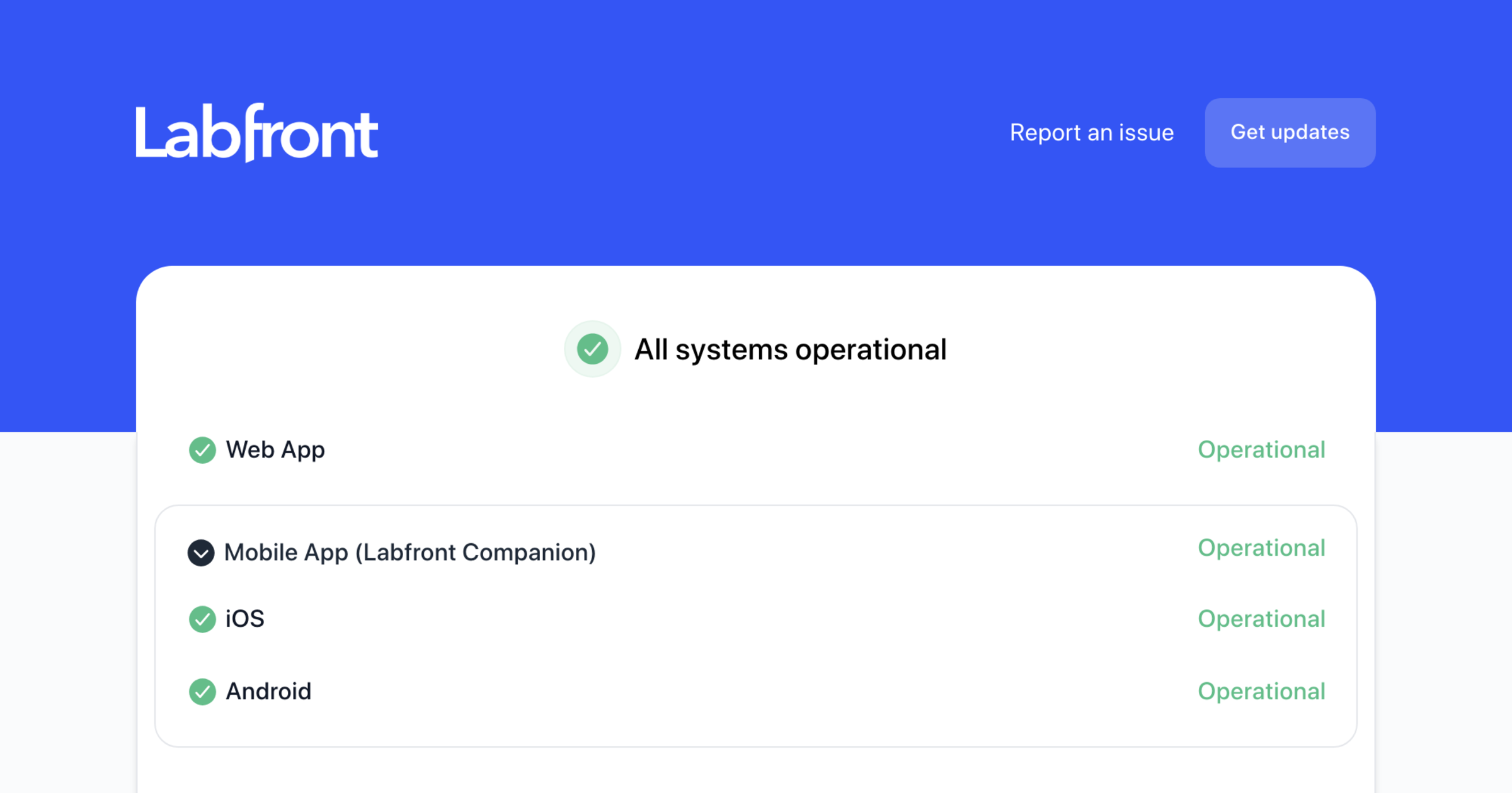 Our Public API - Labfront - Status